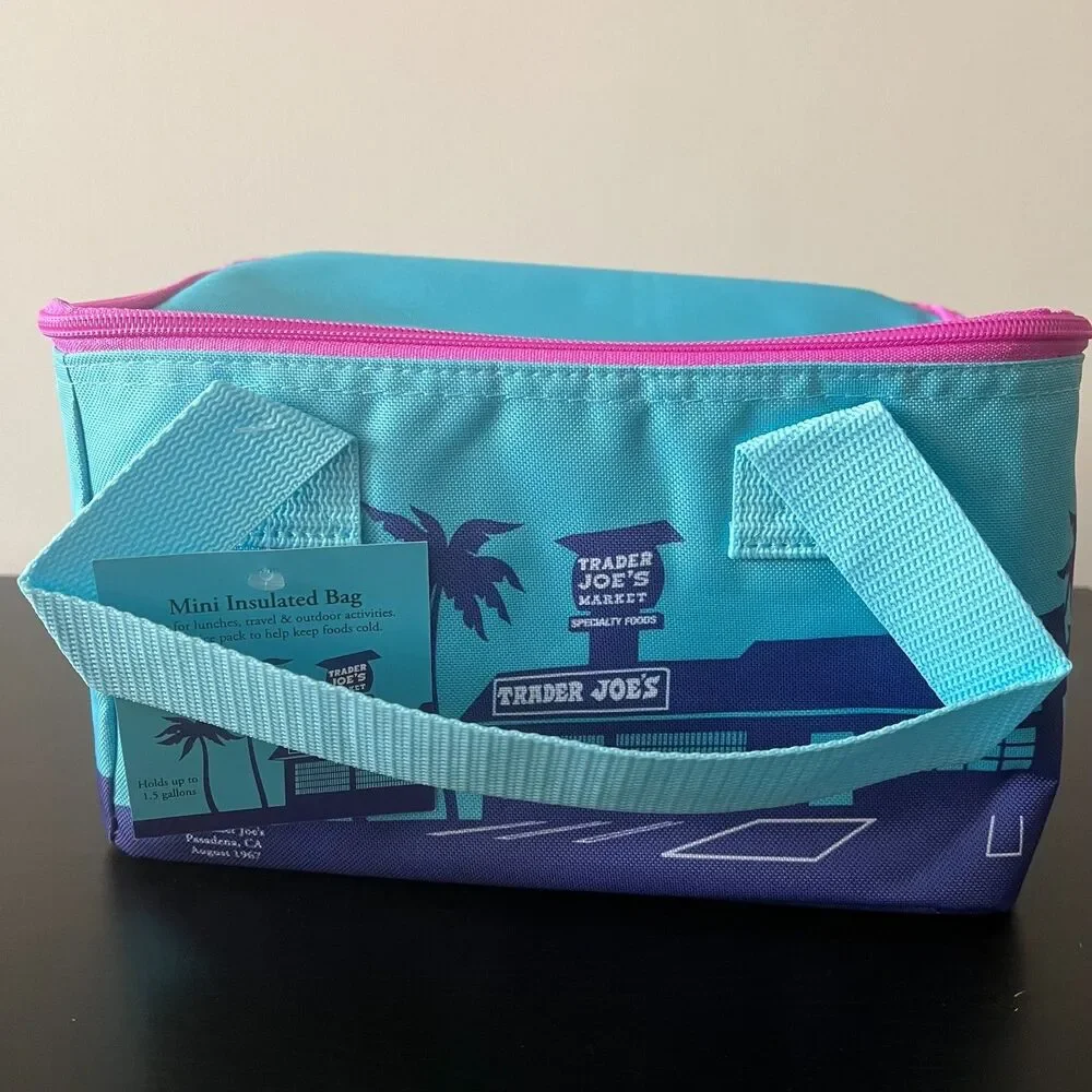 Trader Joe'S | Bags | Trader Joes Mini Insulated Bag Blue Pink Zipper ...